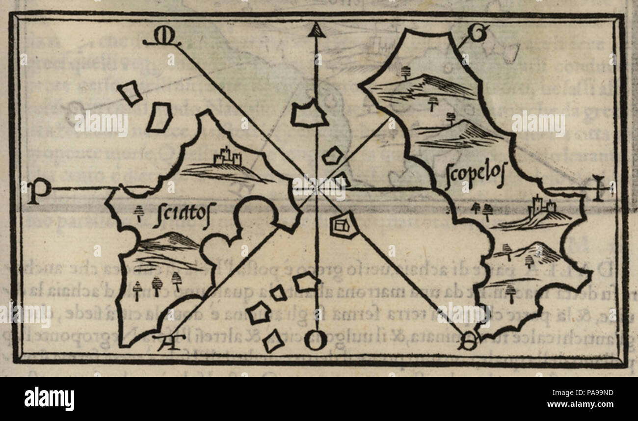 166 Map of Skiathos and Skopelos - Bordone Benedetto - 1547 Stock Photo ...