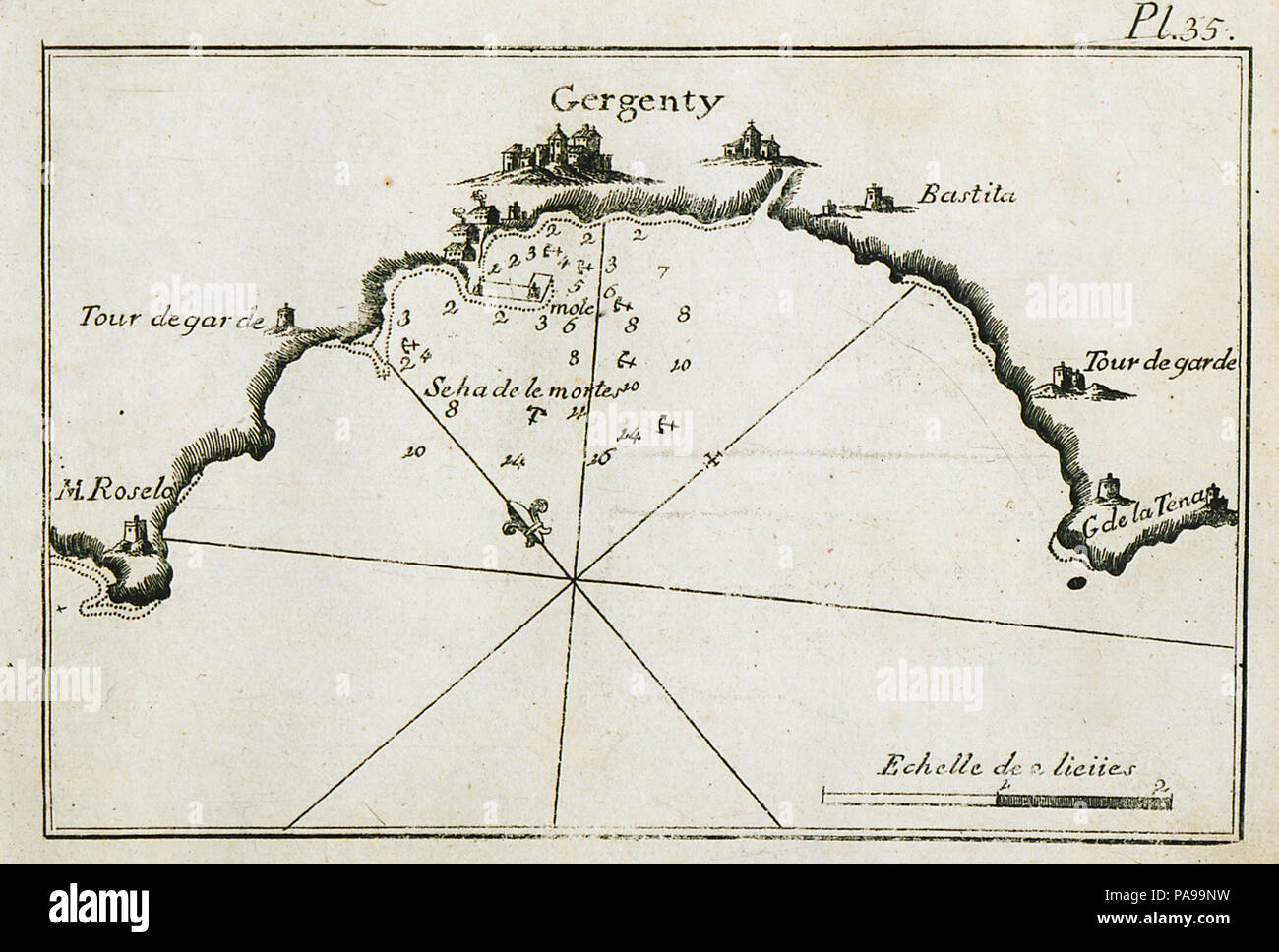 166 Map of the bay and port of Agrigento in Sicily View of the city ...