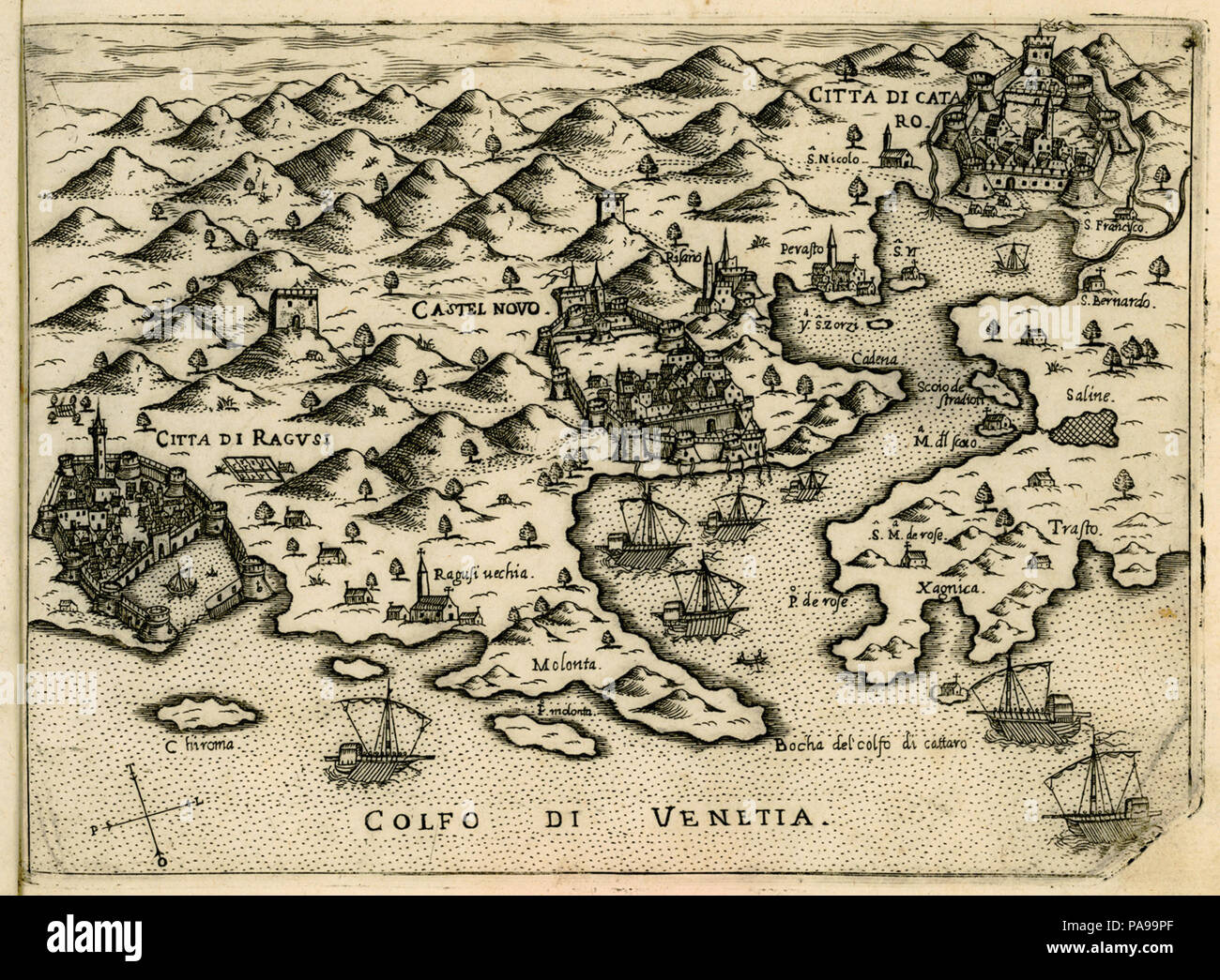 166 Map of the bay of Kotor with Dubrovnik (Ragusa), Herceg Novi and ...