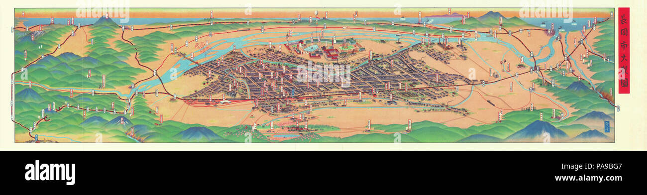 180 Nagaoka City Panorama Map in 1931 - front side Stock Photo - Alamy