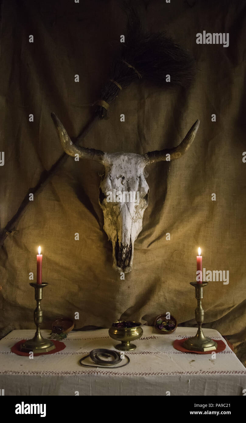 Altar for satanic rituals, witchcraft detail, occultism and sect Stock ...