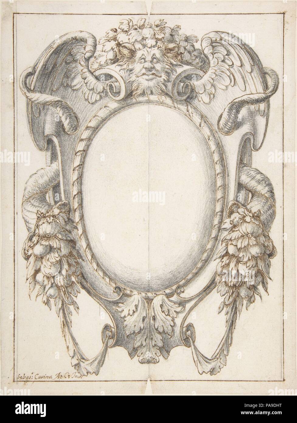Design for a Cartouche with Zoomorphic Mask above and Cornucopia of ...