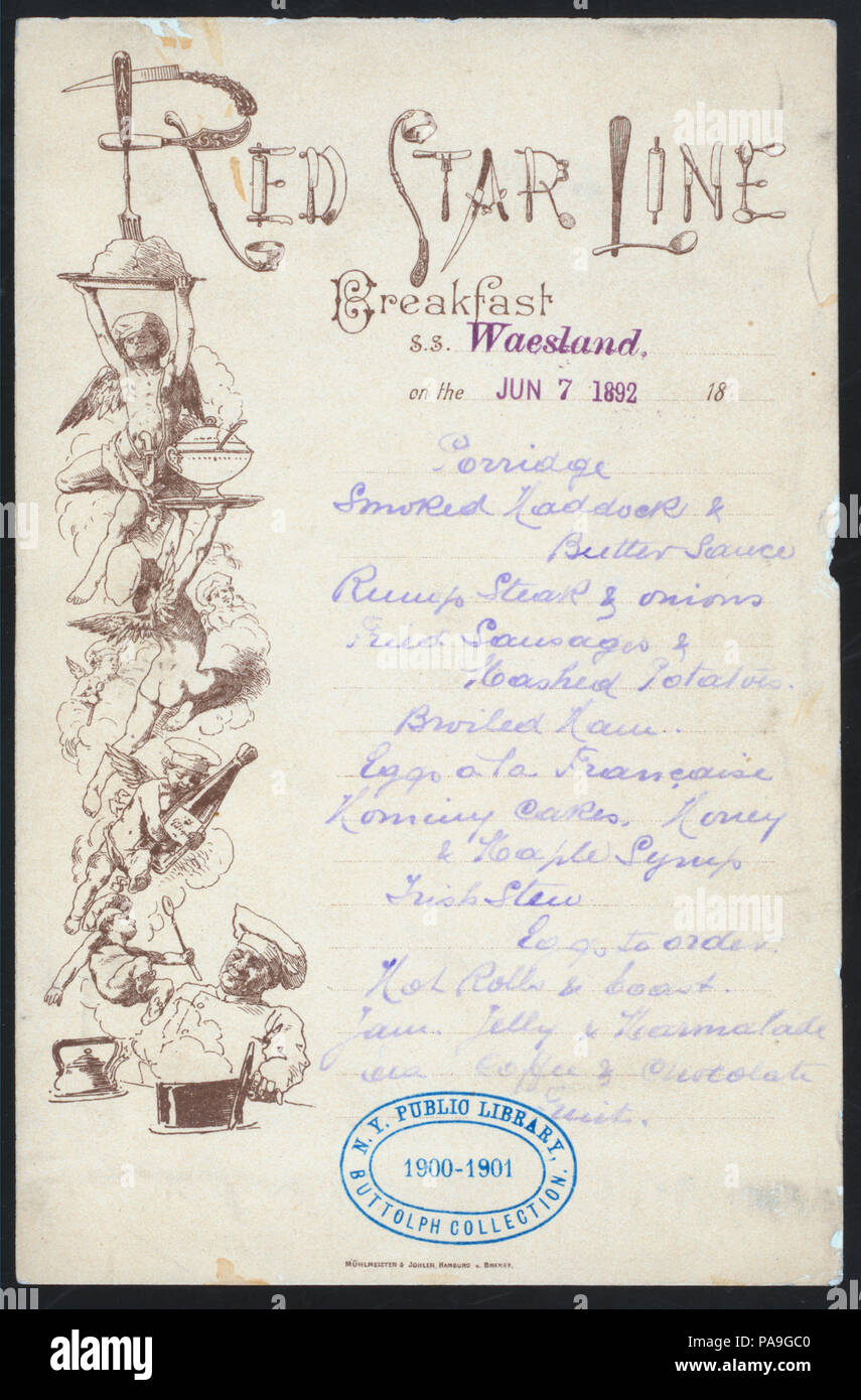 241 BREAKFAST (held by) RED STAR LINE (at) S.S.WAESLAND (SS) (NYPL ...