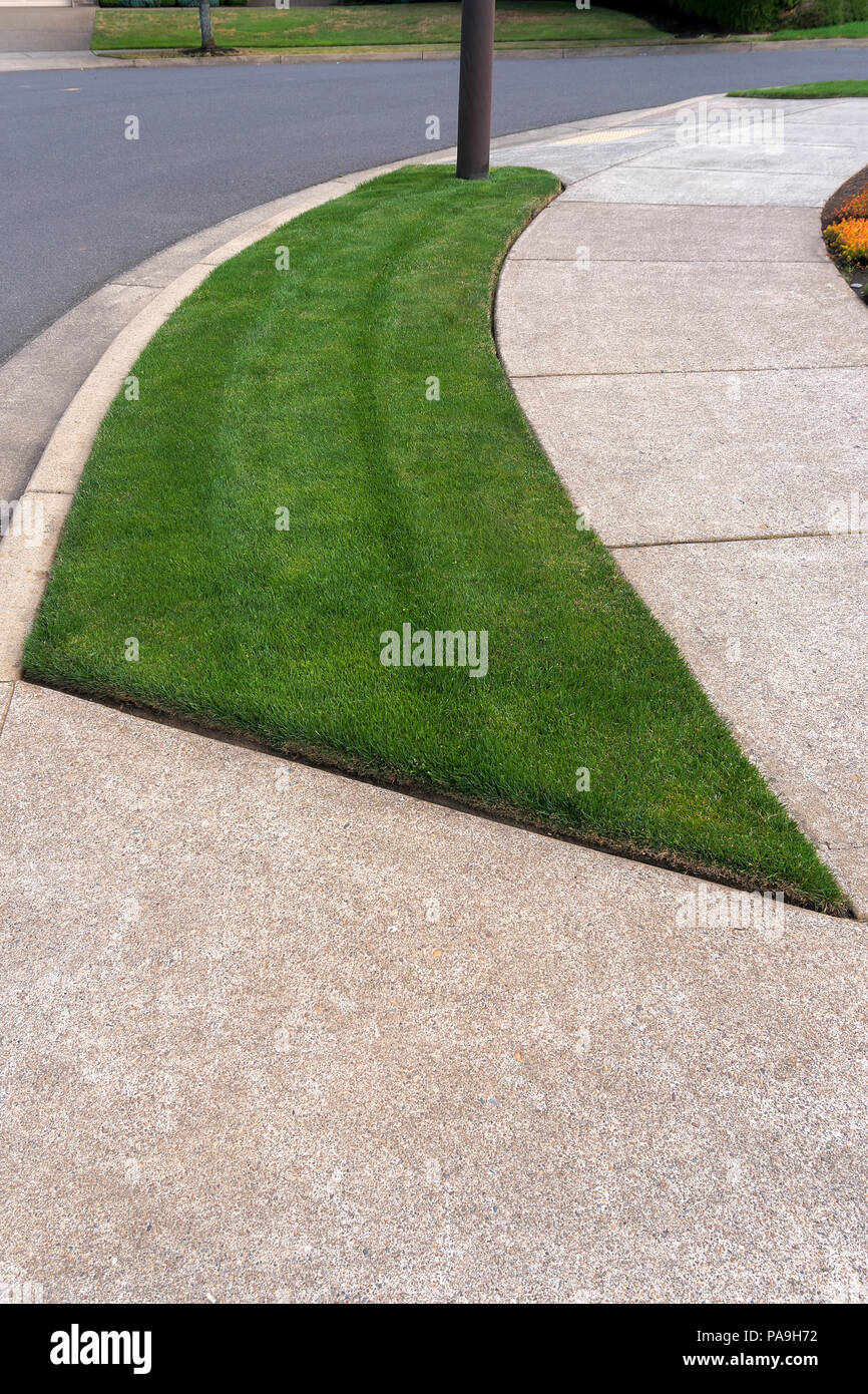 Parking Strip with mowed manicured green grass lawn in suburban ...