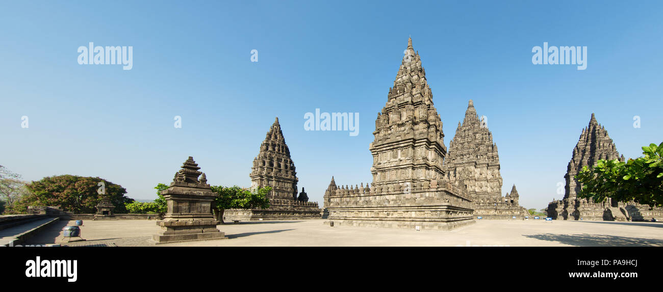 Prambanan temple shrines and pyramids with enshrined statues of gods ...