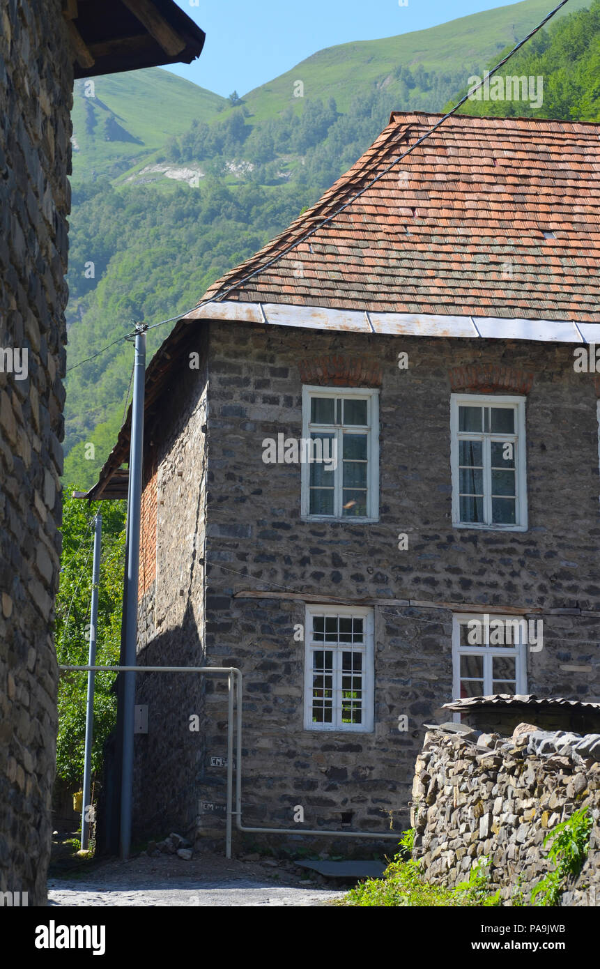 Traditional houses in Ilisu, a Greater Caucasus mountain village in ...