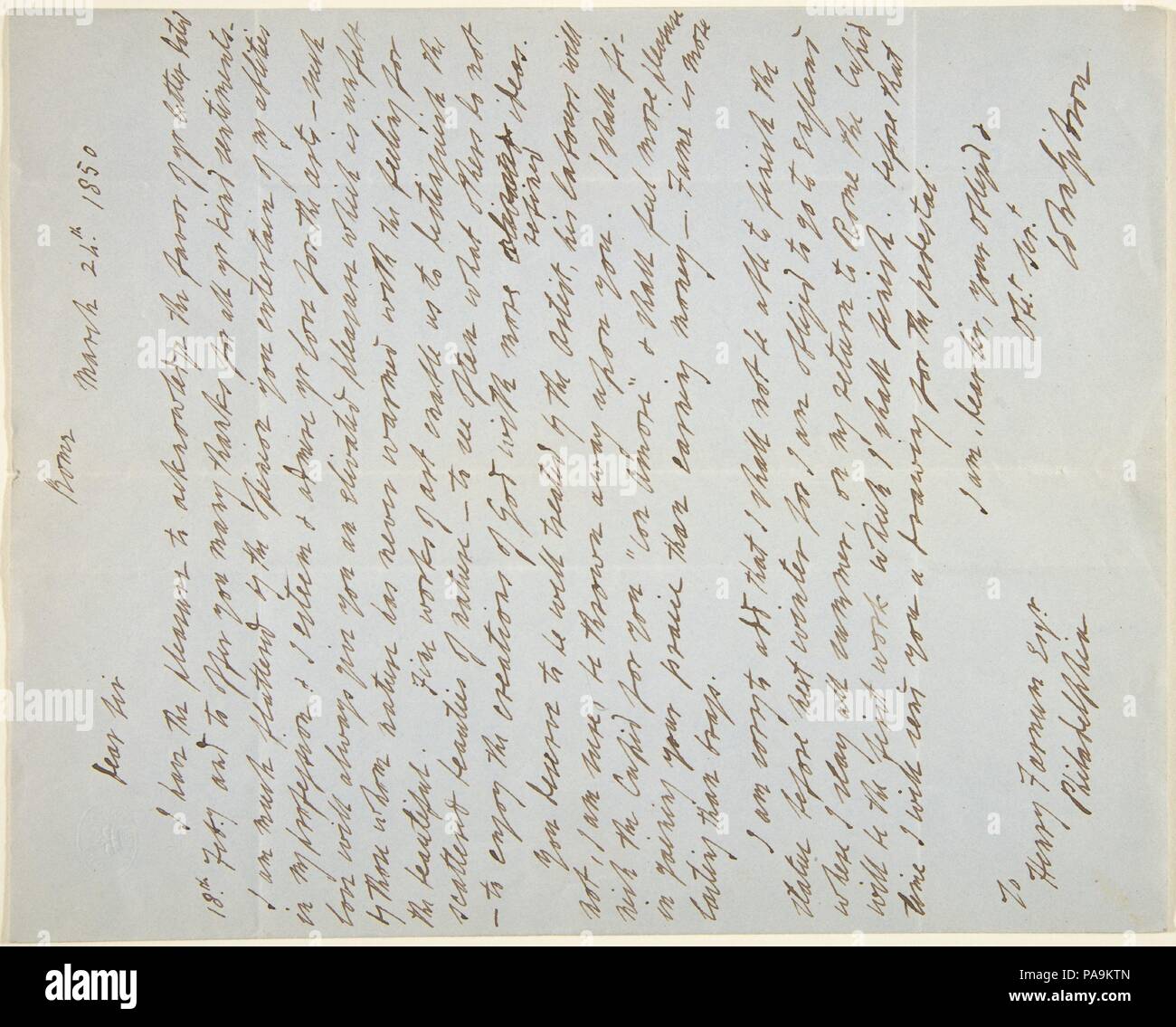 Letter, 24 March 1850. Artist: John Gibson (British, Gwynedd, Wales ...