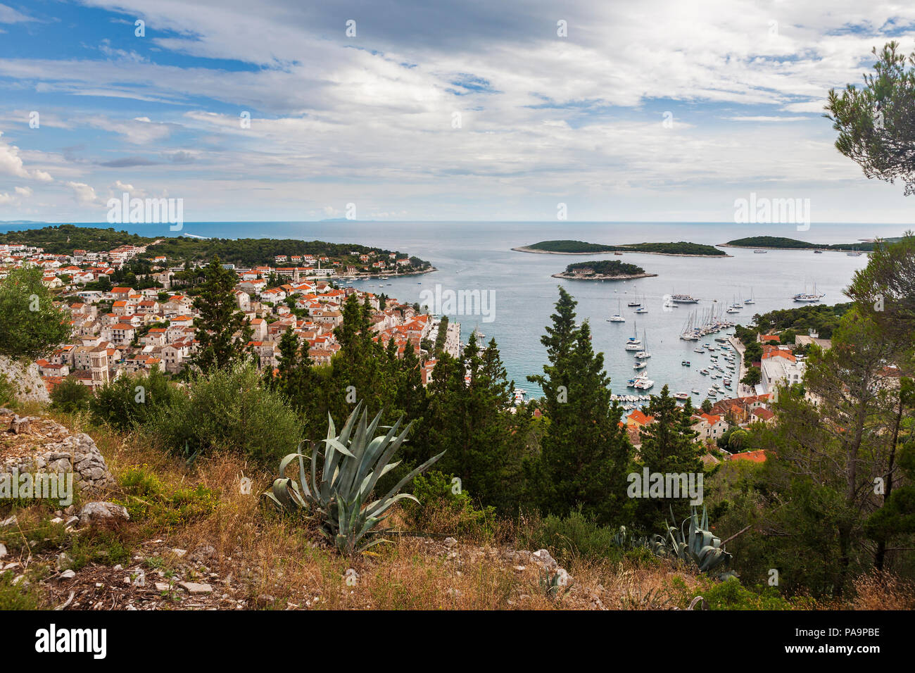 The harbour at Hvar, Split-Dalmatia, Croatia, from Tvrđava Španjola ...