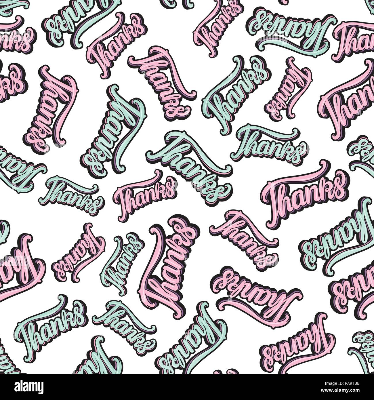 Vector Thanks hand lettering seamless pattern stickers isolated on ...