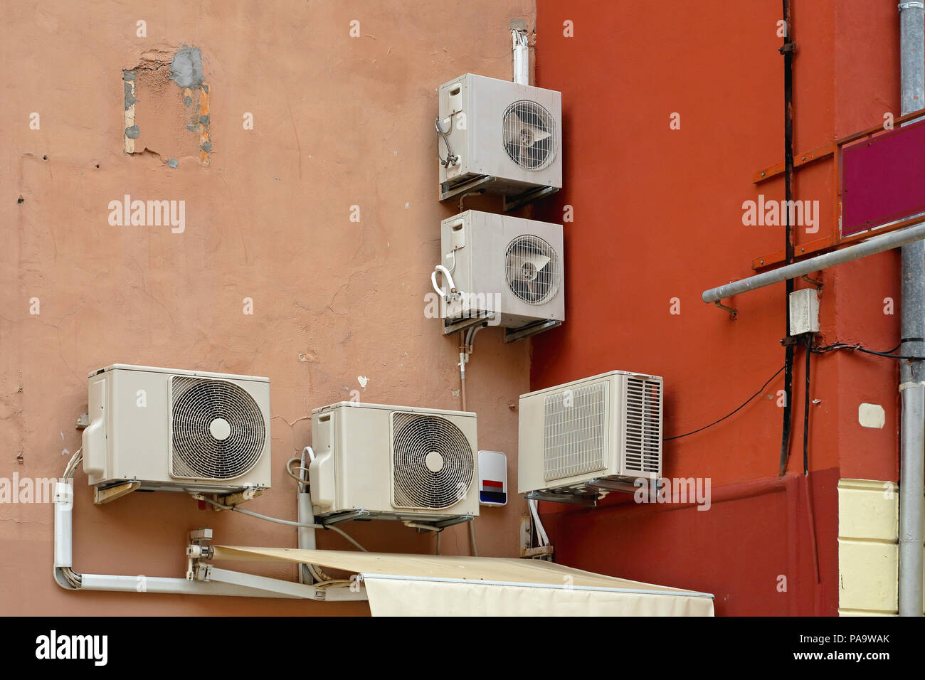 External compressor units of air conditioners at building wall Stock ...