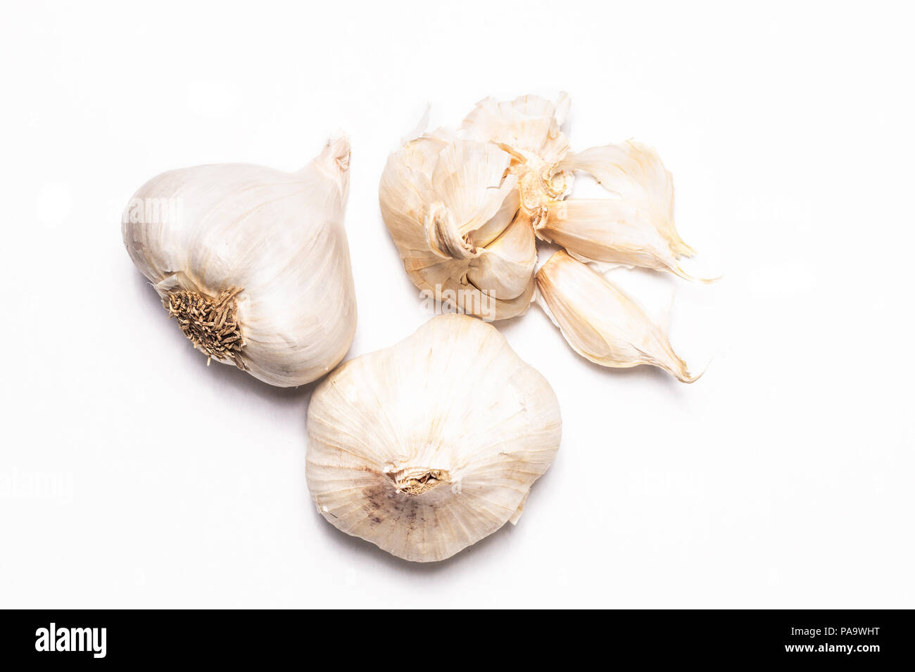 Healthy Food concept Top view organic Garlics on white background Stock ...