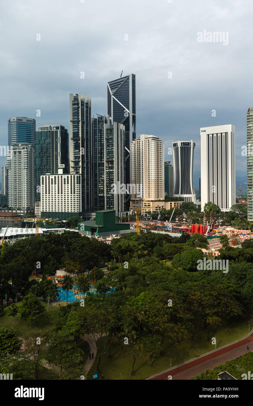 View of buildings surroundign the KLCC park, Kuala Lumpur, Malaysia ...