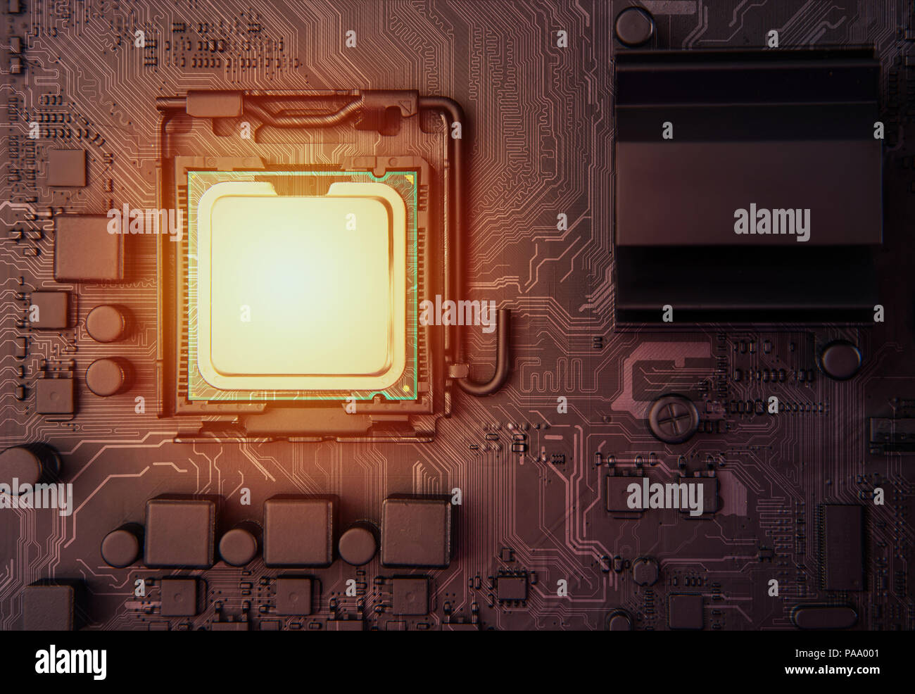 cpu installed on black motherboard, central processing unit on dark ...