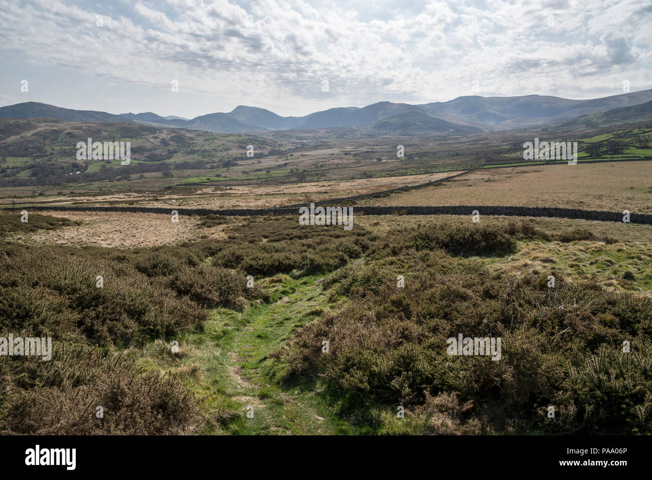 View of the Carneddau mountains from the hill fort at Pen-y-Gaer near ...