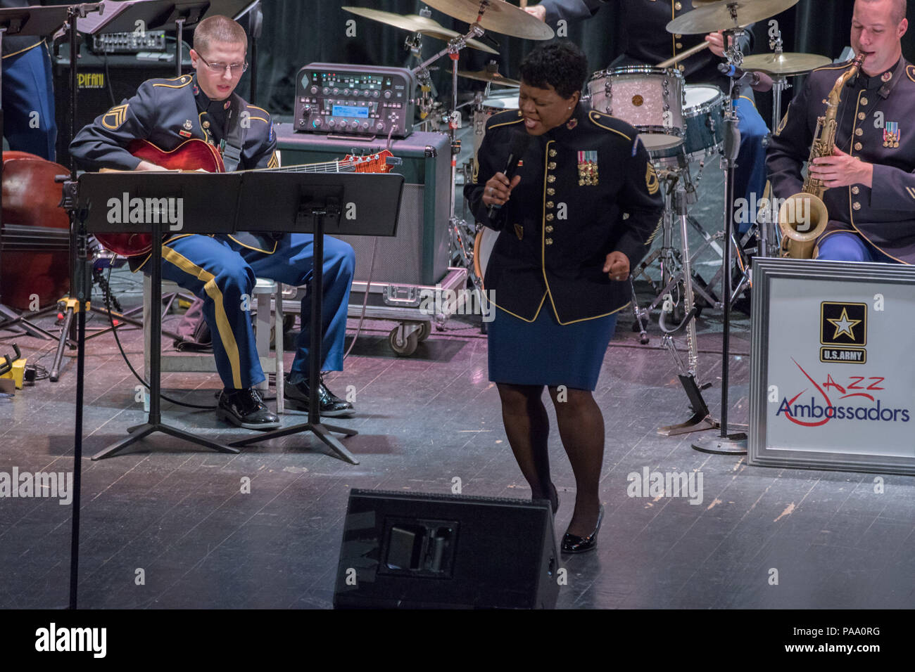 Master Sgt. Marva Lewis, featured vocalist, excites the crowd as she ...
