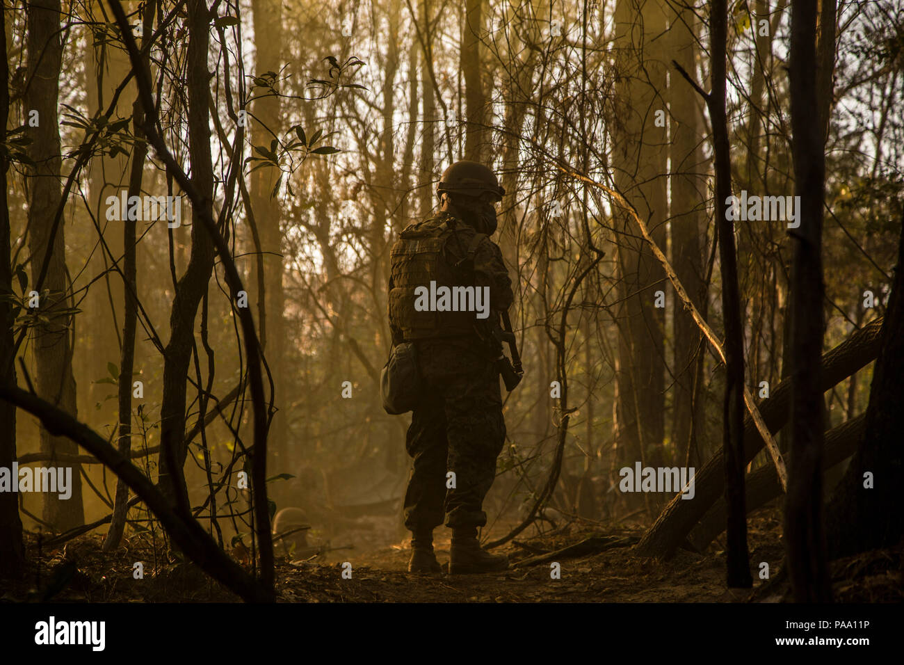A U.S. Navy Corpsman assigned to Field Medical Training Battalion East ...