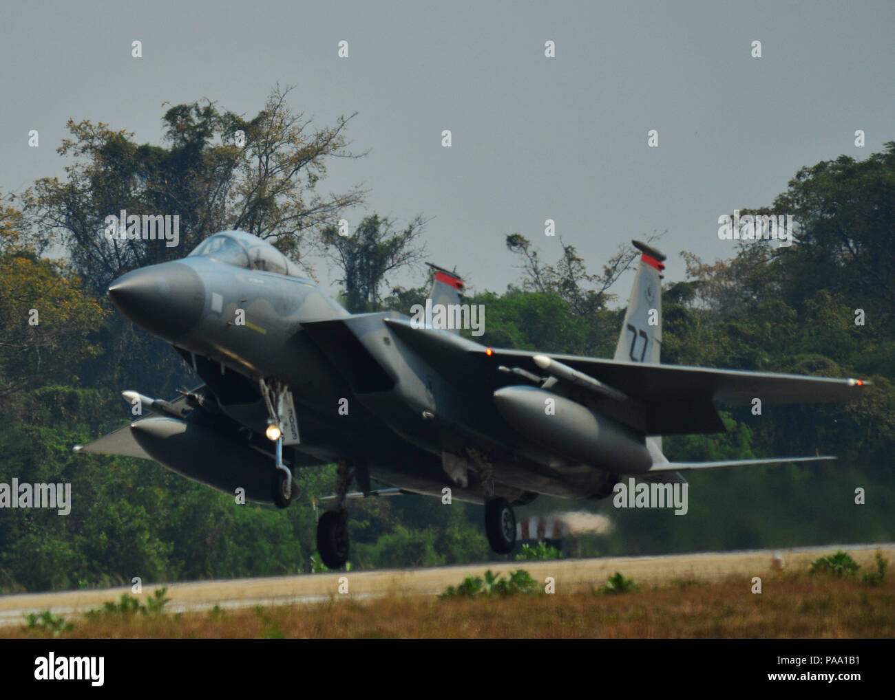 An F-15 Eagle, from 67th Fight Squadron, Kadena Air Base, Japan, lands ...