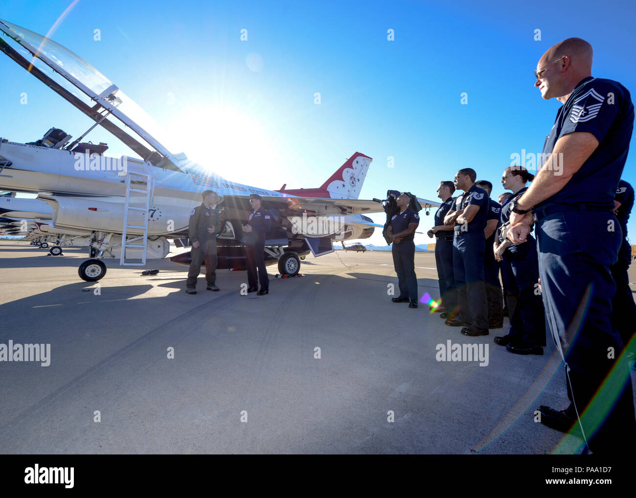 U.S. Air Force Air Demonstration Squadron aircrew watch as Brendon ...