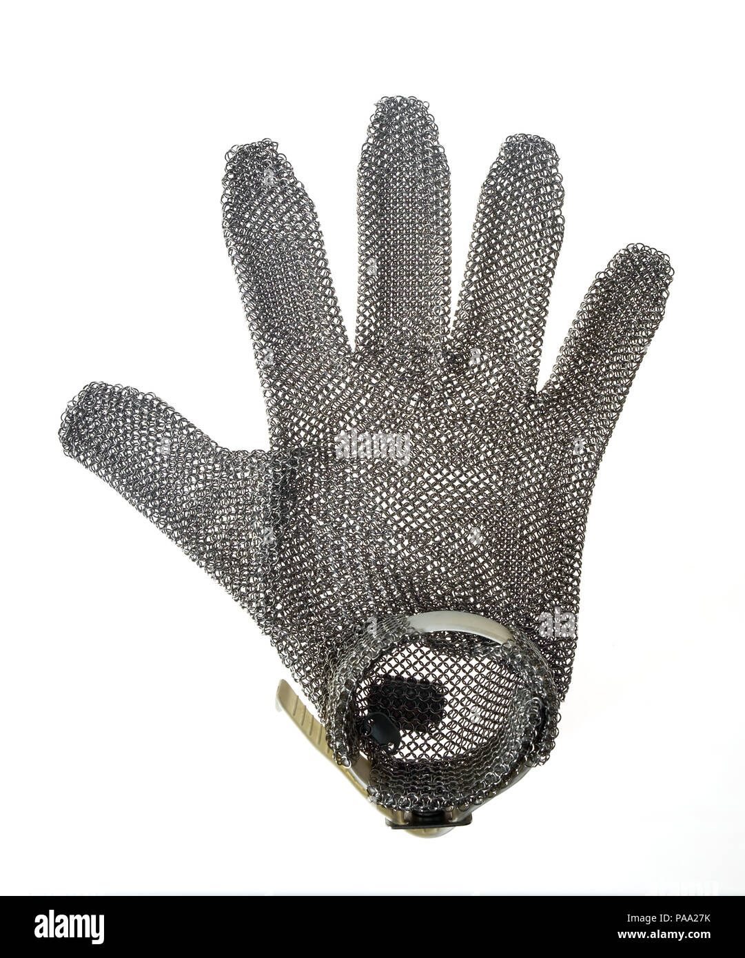 Iron mesh glove on white background. Protection devices for industrial ...