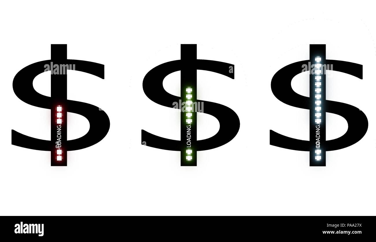 Business concept. Vector illustration. Dollar progress loading bar with ...