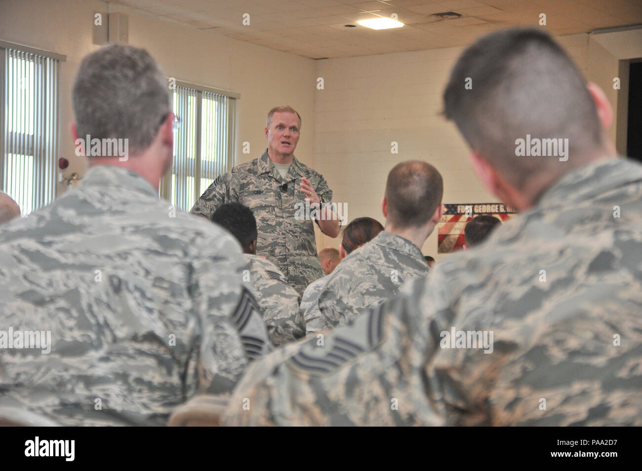Chief Master Sgt. of the Air Force James A. Cody speaks to Airmen ...