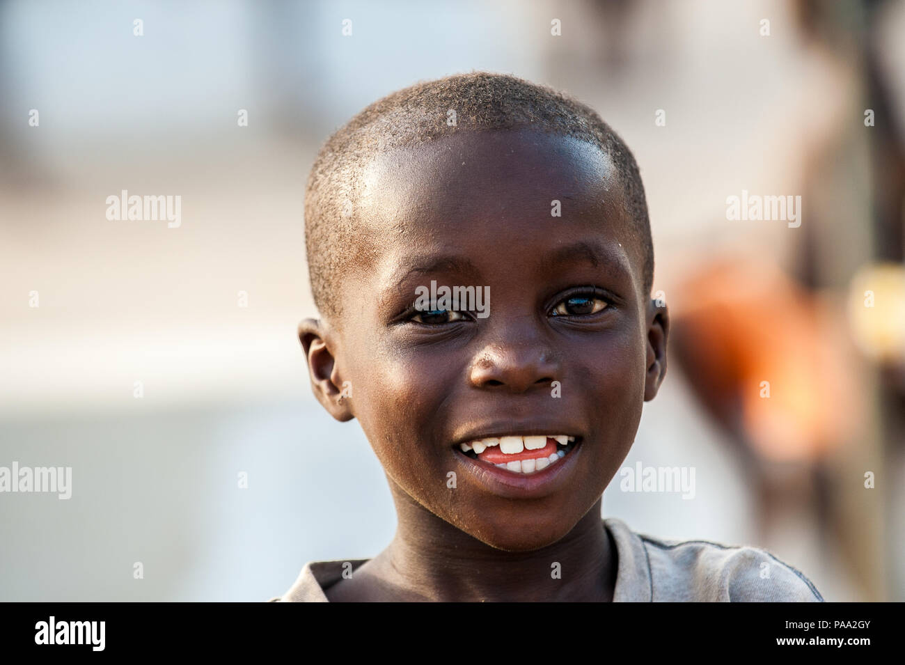 ACCRA, GHANA - MARCH 2, 2012: Unidentified Ghanaian boy smiles in the ...