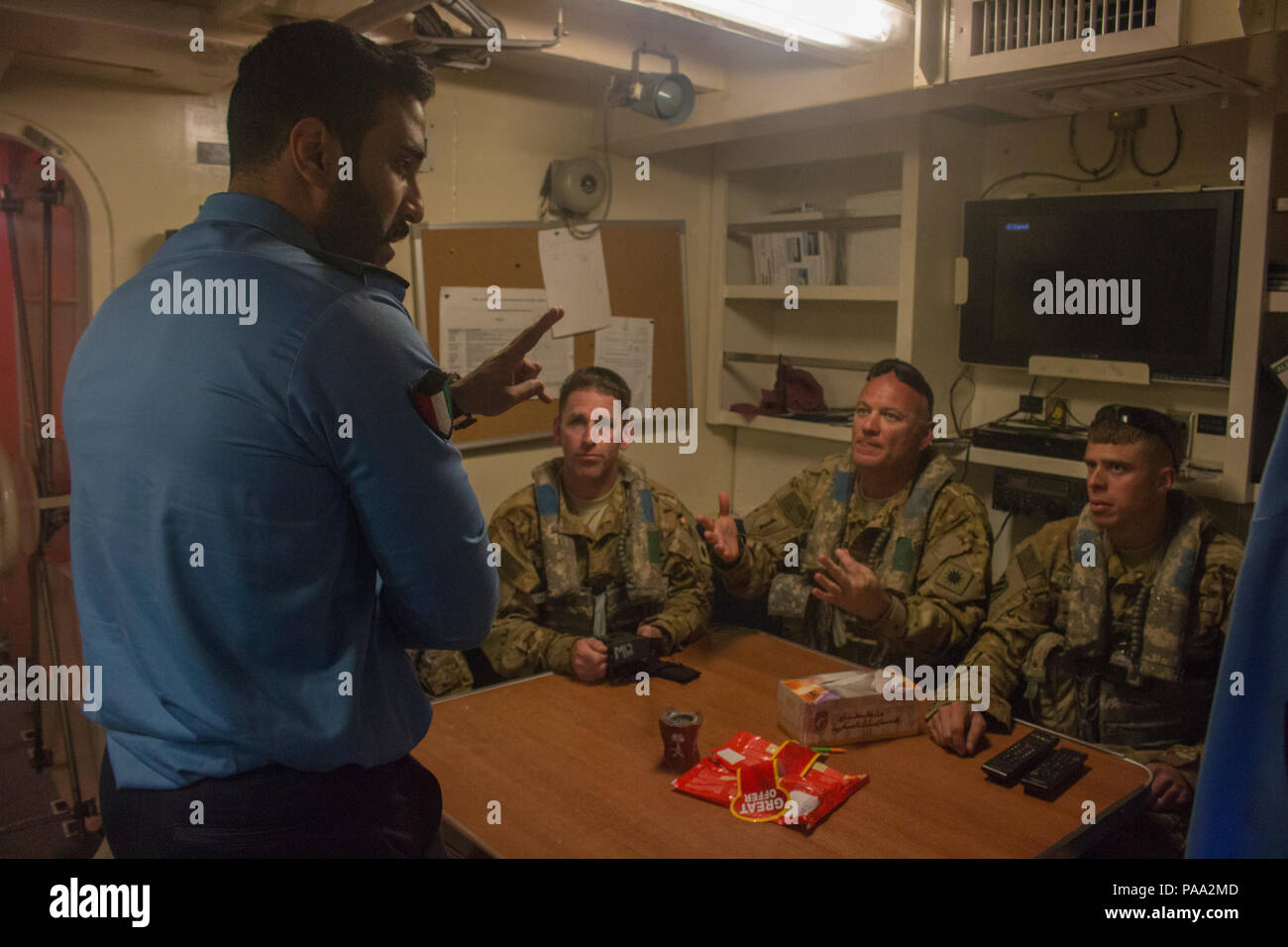 Kuwait Navy Capt. Naser Alb’aroob, commander of the Al-Saffar, debriefs ...