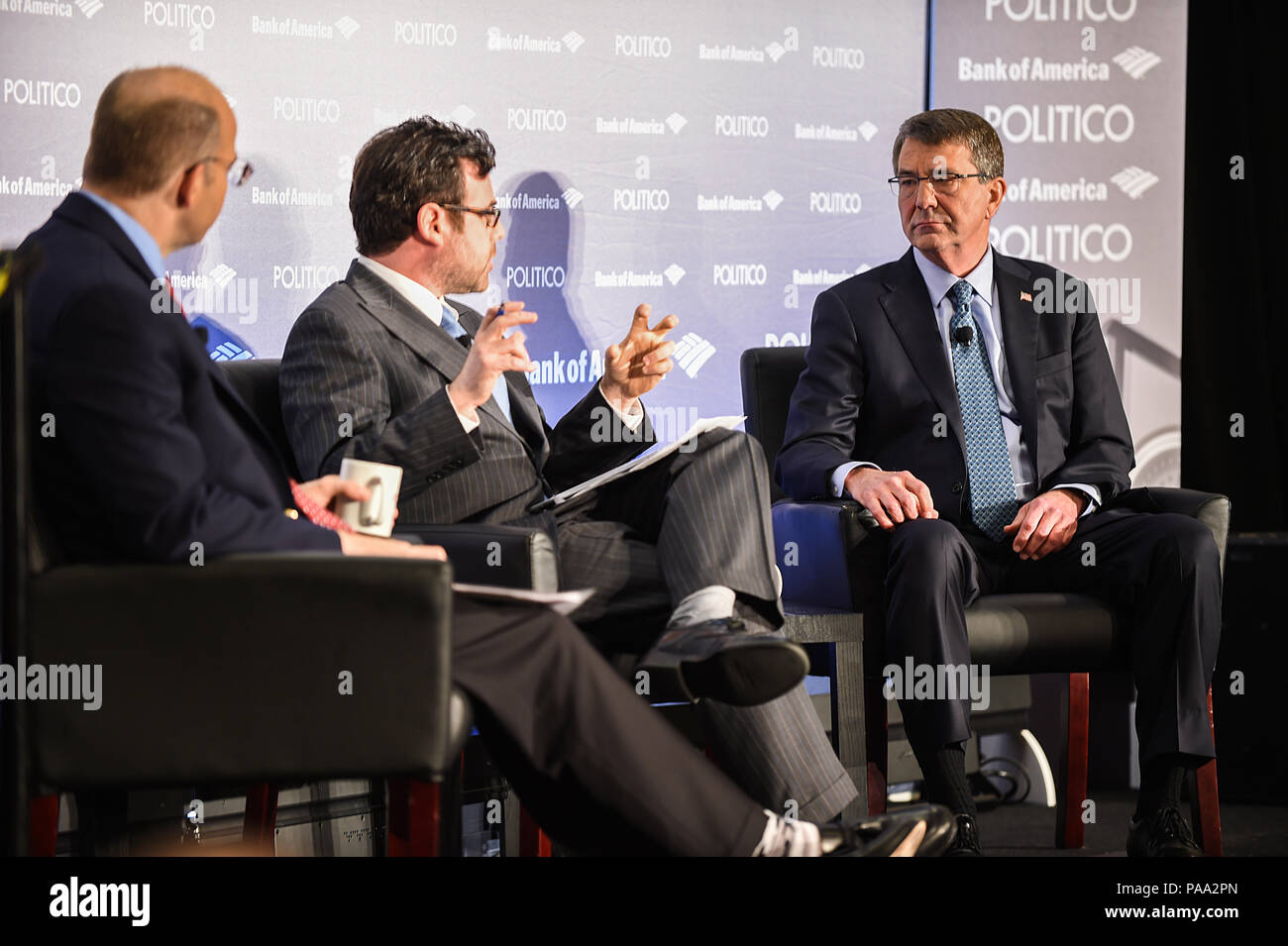 Secretary of Defense Ash Carter takes part in a Politico playbook ...