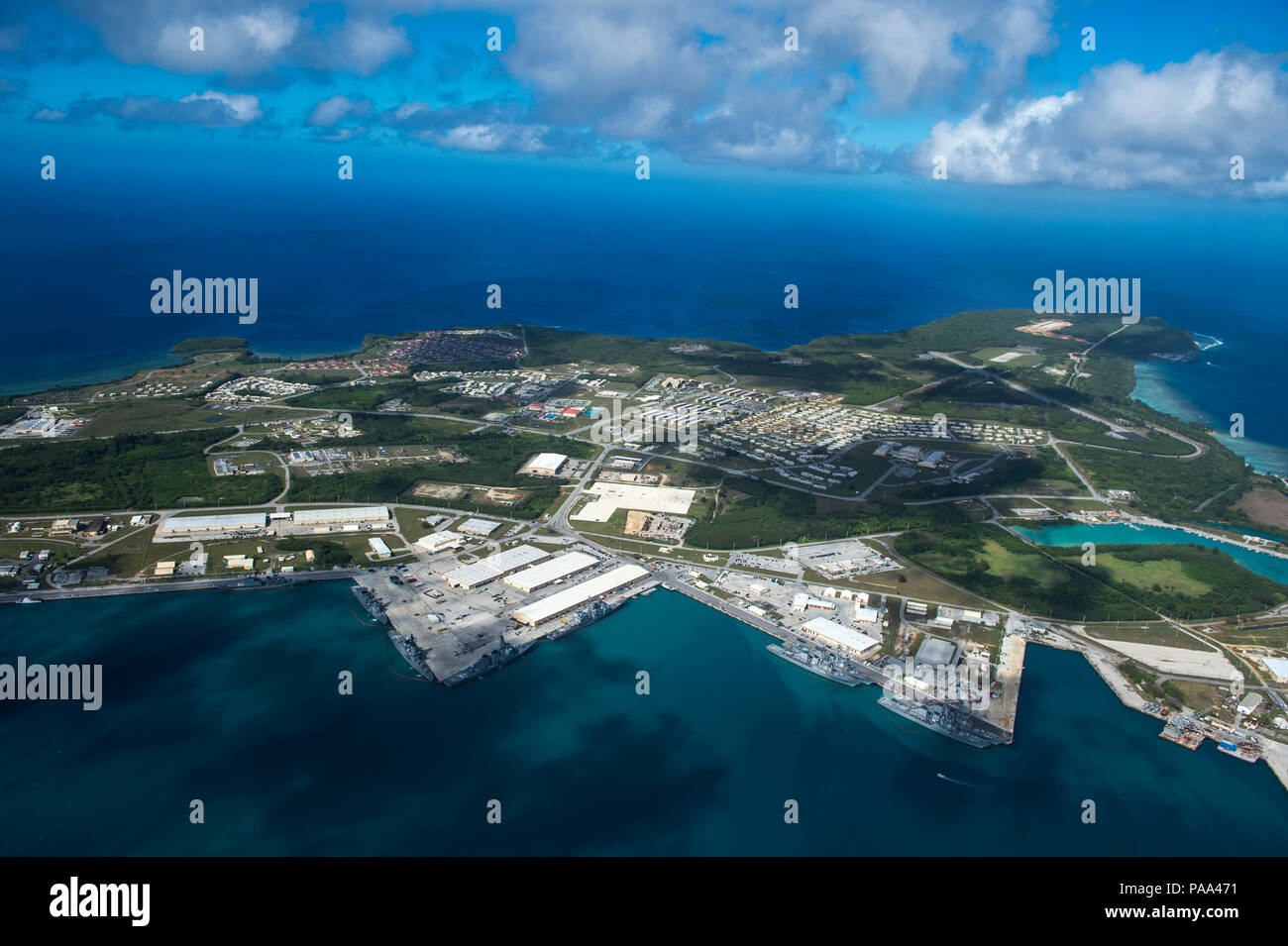 On March 5, 2016, an aerial view of U.S. Naval Base Guam shows Apra ...