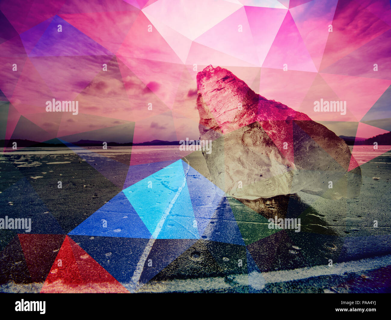 Symbol of harsh winter. The rays of the sun form rainbow shadows in the ...