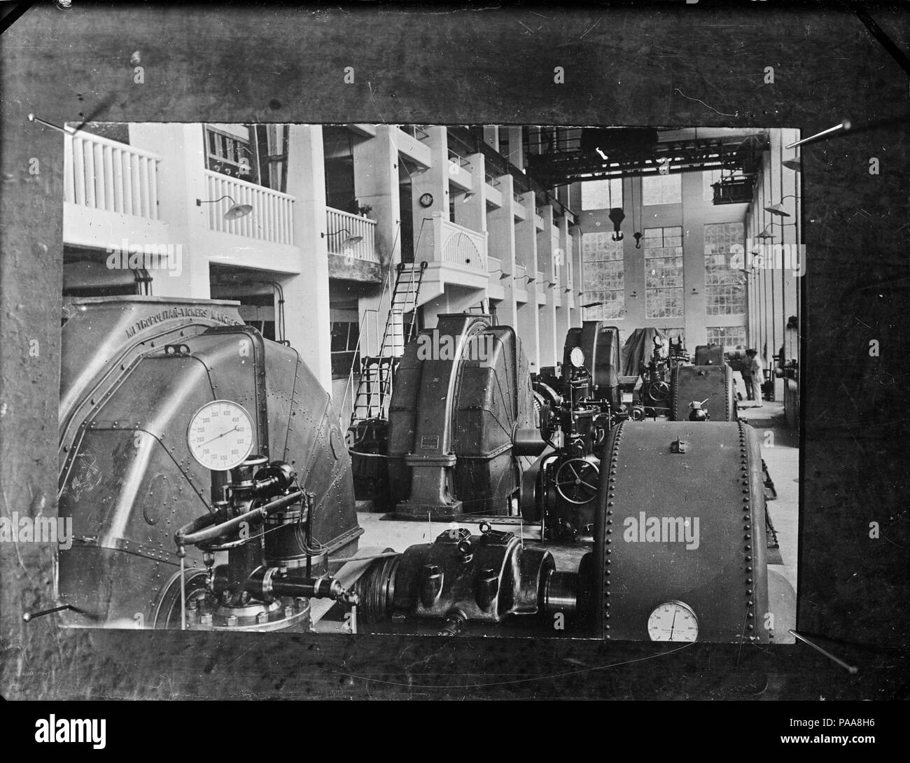 165 Mangahao hydroelectric power station interior showing dynamo room ...