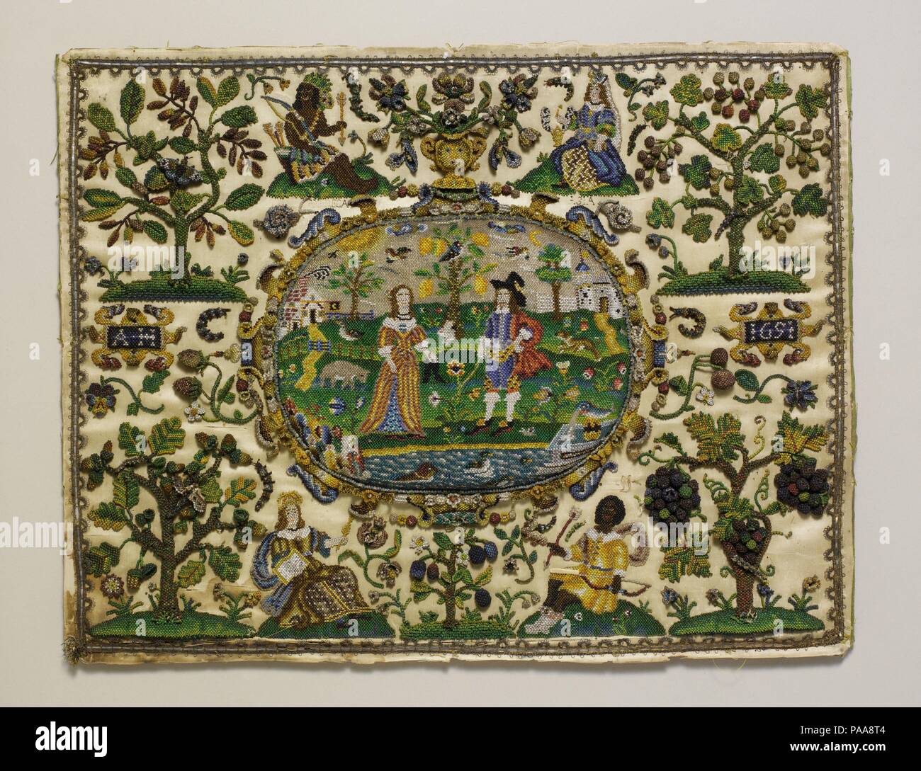 Lady and cavalier surrounded by the four continents. Culture: British ...
