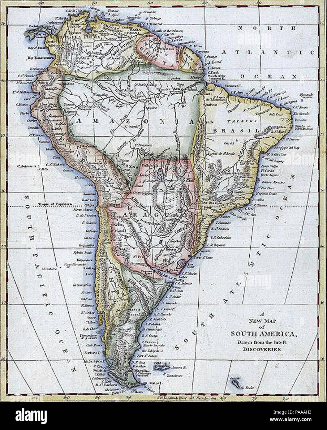 A New Map of South America Drawn from the latest Discoveries Stock ...