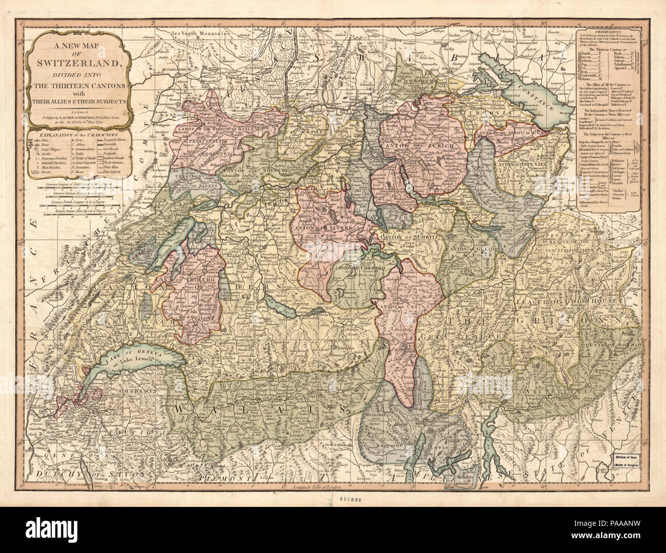 A new map of Switzerland - divided into the thirteen cantons with their ...