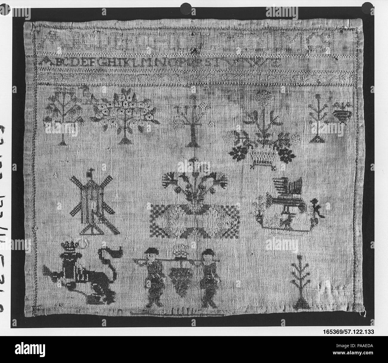 Sampler. Culture: Dutch. Dimensions: H. 8 7/8 x W. 10 1/8 inches (22.5 ...