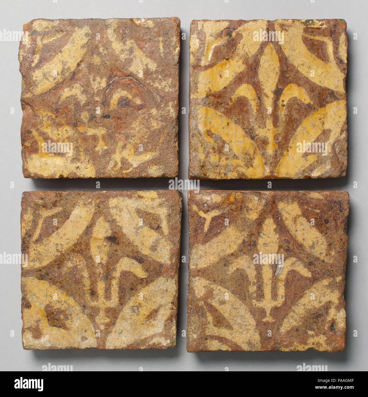 Four Two-Colored Tiles. Culture: British. Dimensions: Overall: 3 15/16 ...