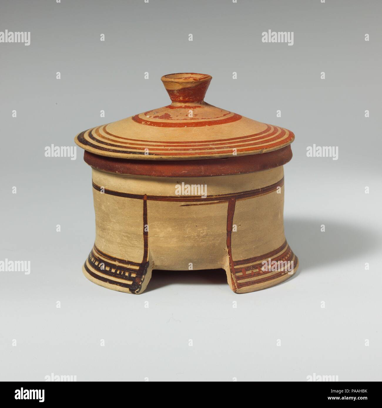 Terracotta tripod-pyxis (box). Culture: Greek, Corinthian. Dimensions ...