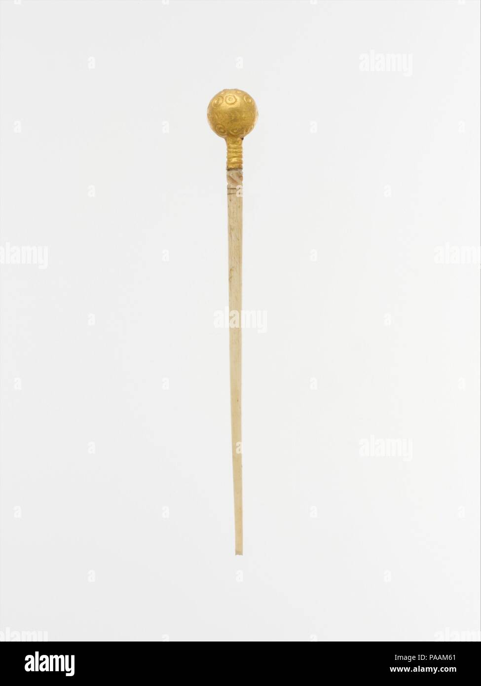 Ivory and gold pin. Culture: Roman. Dimensions: H.: 4 7/16 in. (11.3 cm ...