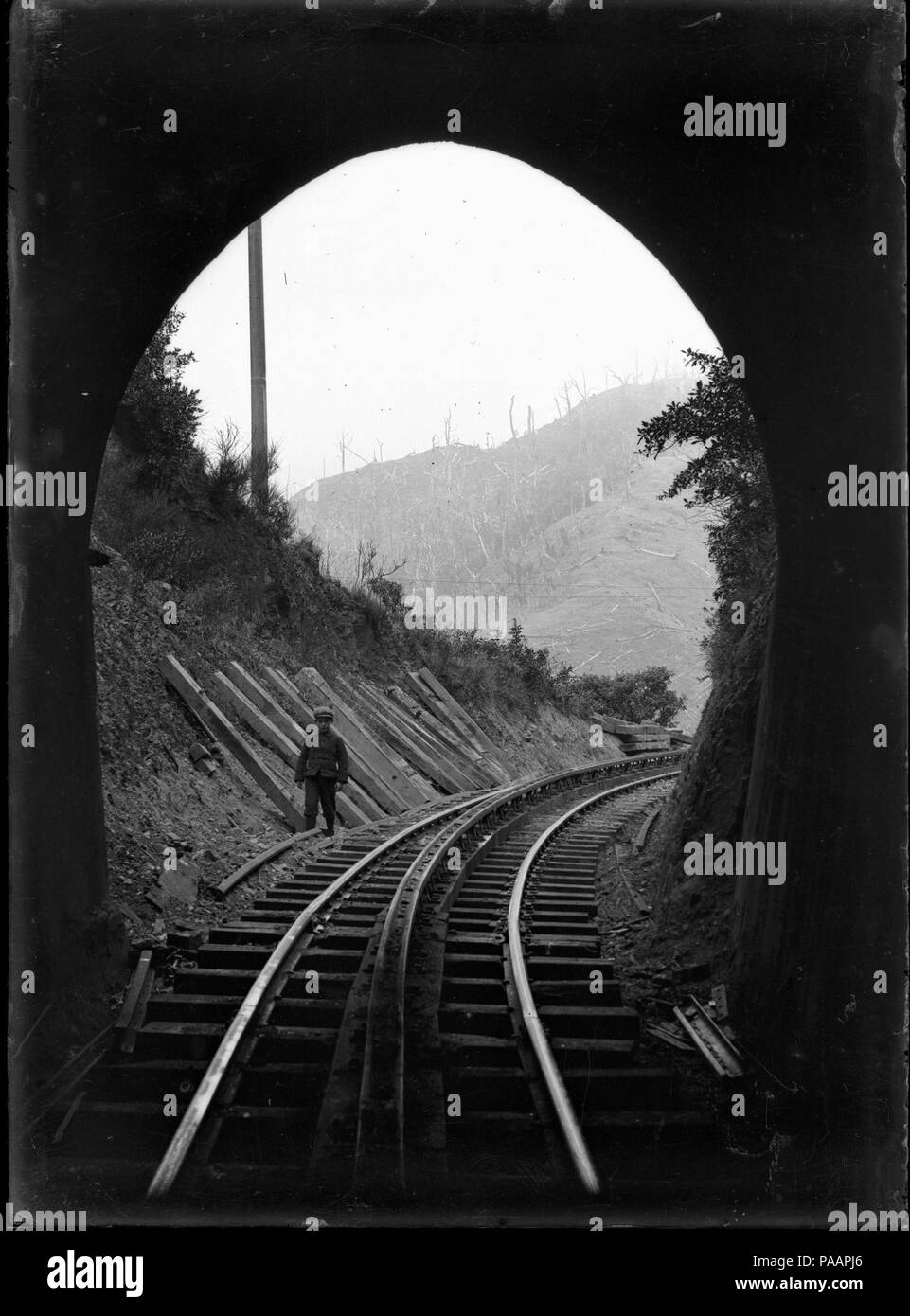 231 Section of railway line visible through the mouth of a tunnel on ...
