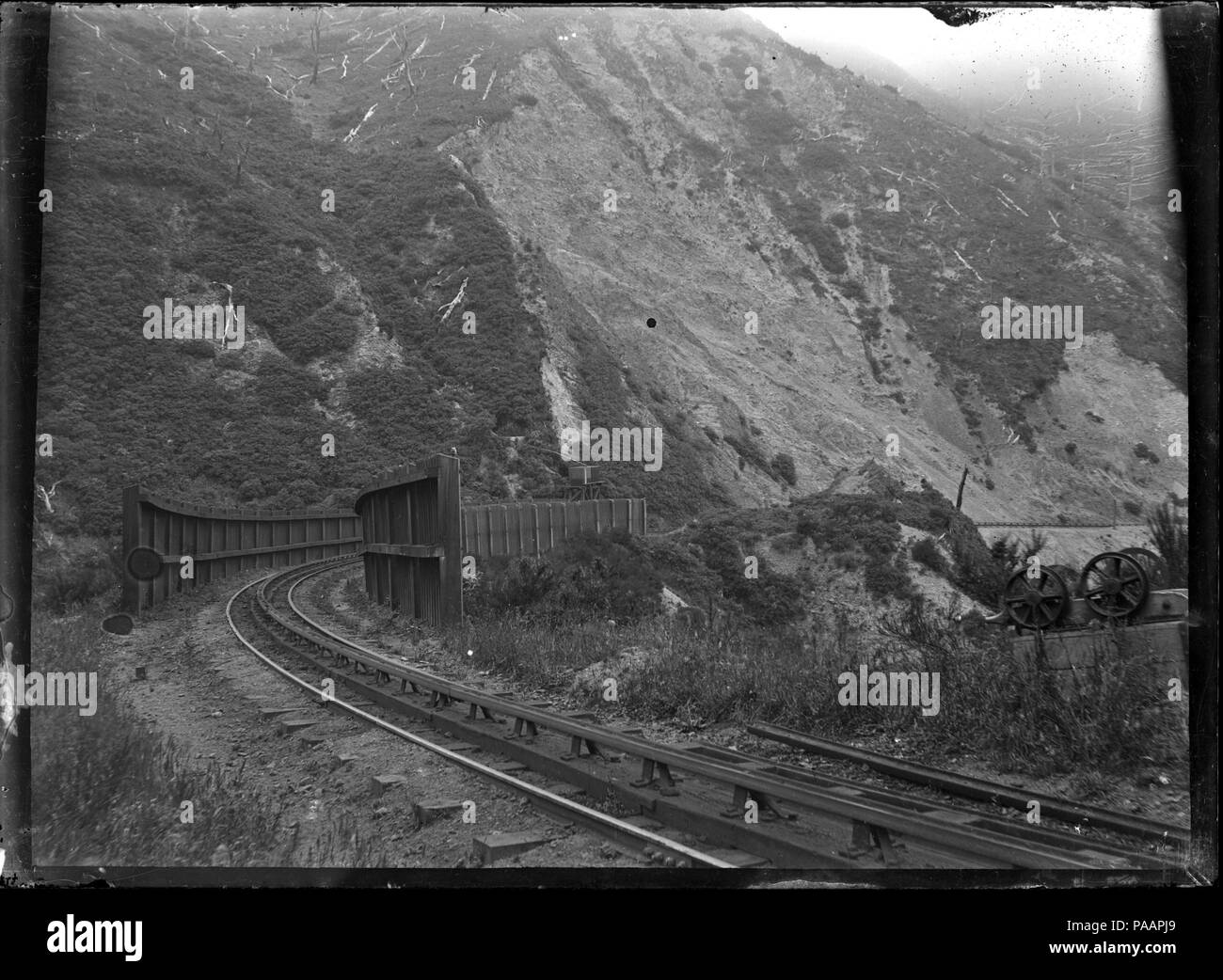 231 Section of track showing windbreaks on the Rimutaka incline. ATLIB ...