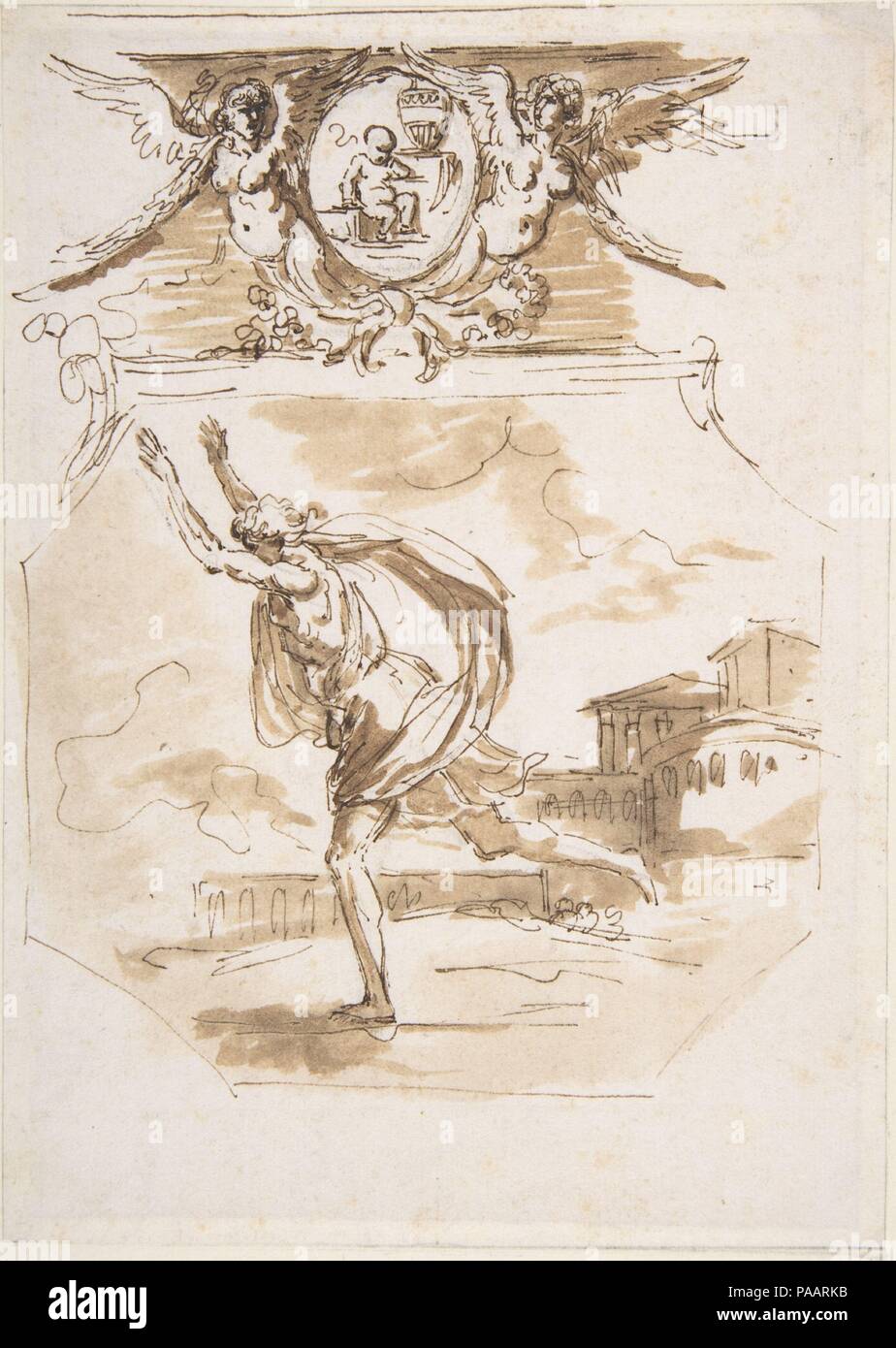 Draped Man Running; Cartouche Supported by Two Winged Victories. Artist ...