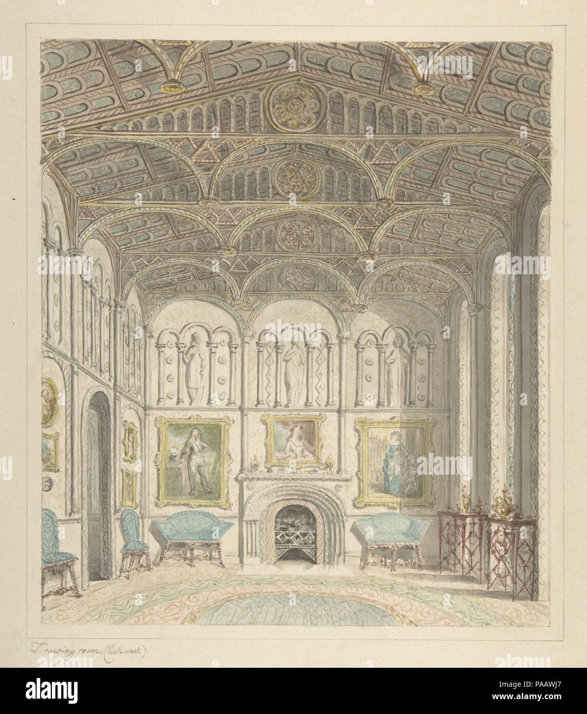 Drawing Room of Lea Castle, Looking West. Artist: Attributed to John ...