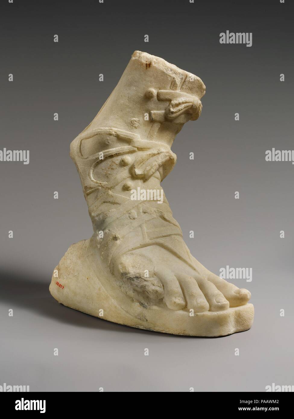 Marble right foot wearing a sandal. Culture: Roman. Dimensions: H.: 12 ...