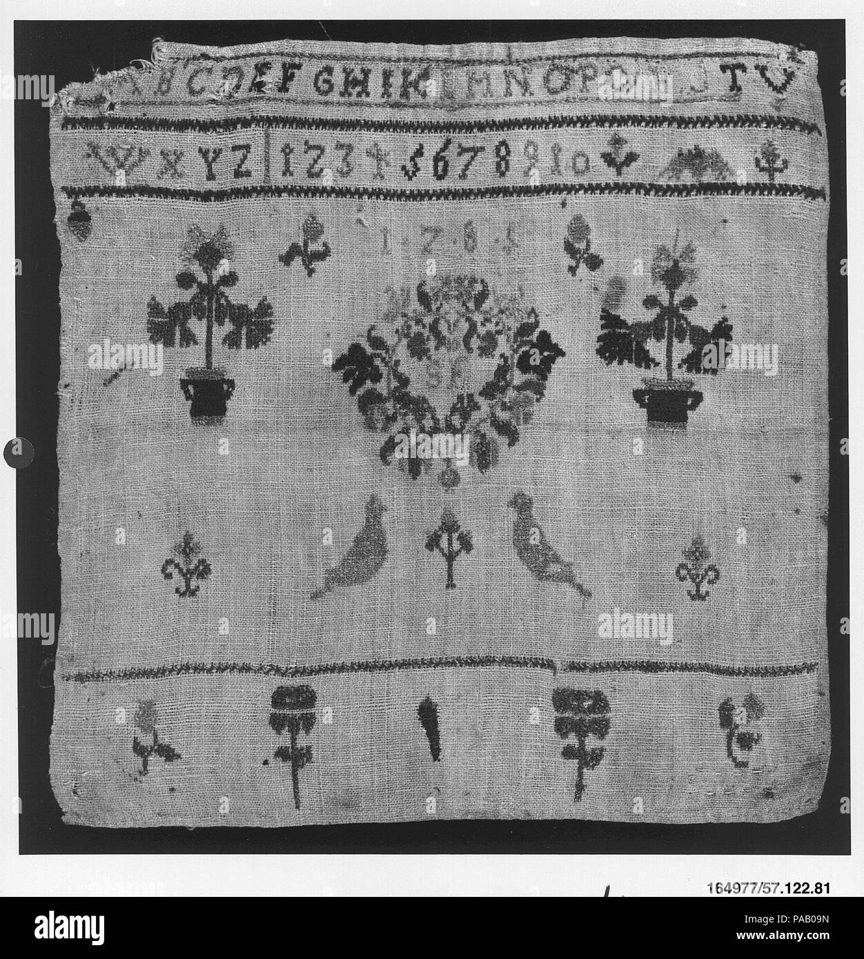 Sampler. Culture: Dutch. Dimensions: H. 8 1/8 x W. 8 inches (20.6 x 20. ...