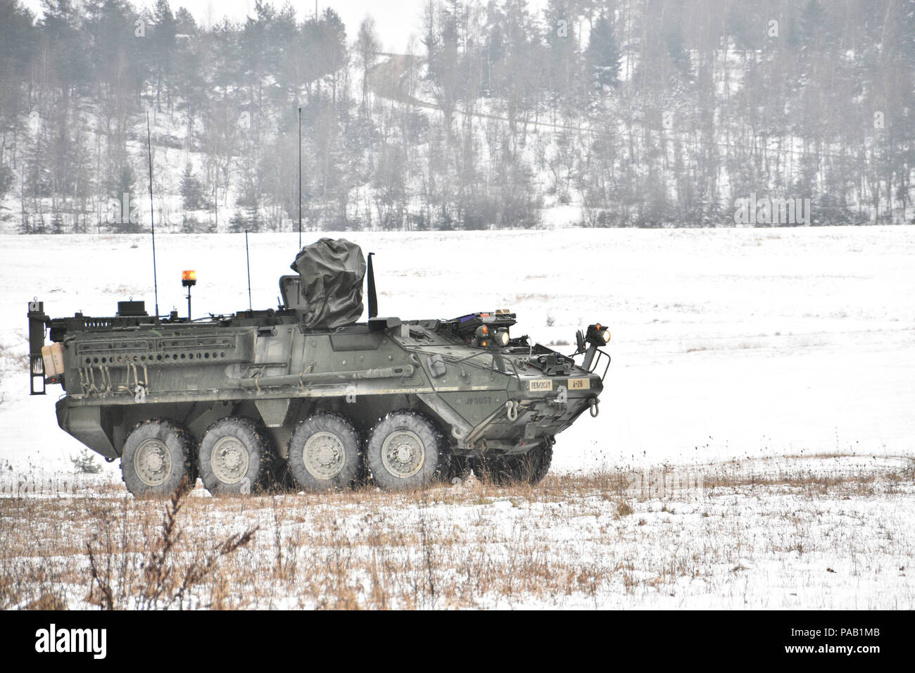A Stryker Combat Vehicle drives onto the range after Troopers assigned ...