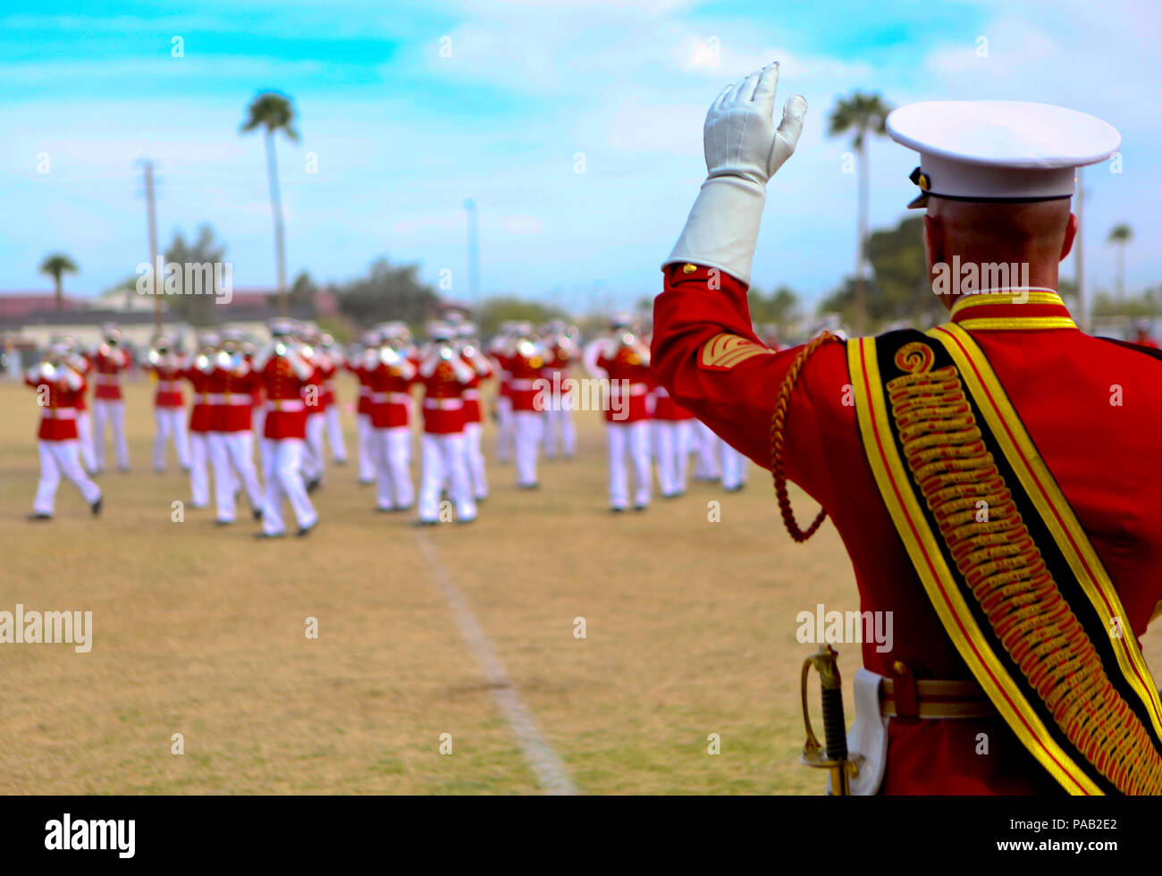 U.S. Marine Drum and Bugle Corps perform during the annual Battle ...