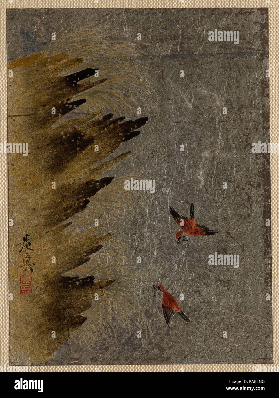 Birds and Jutting Rocks. Artist: Shibata Zeshin (Japanese, 1807-1891 ...