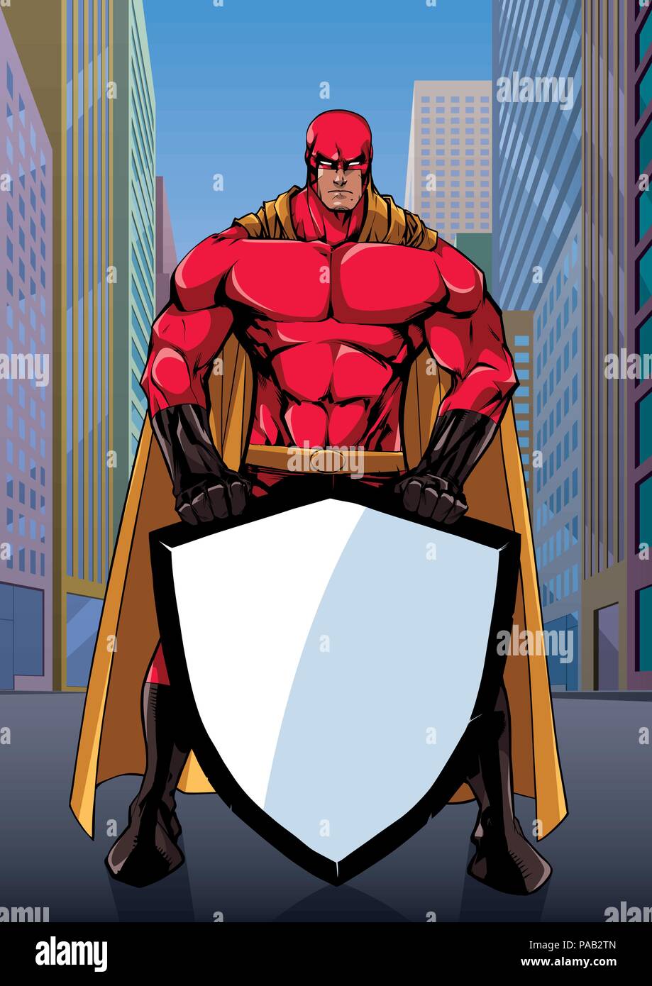 Superhero Holding Shield on Street Stock Vector Image & Art - Alamy