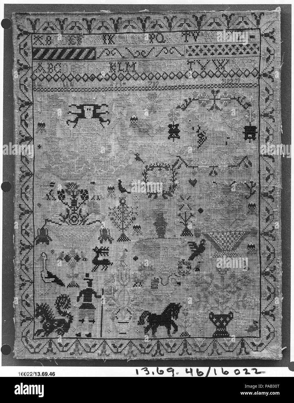 Sampler. Culture: German. Dimensions: H. 17 x W. 13 inches (43.2 x 33 ...