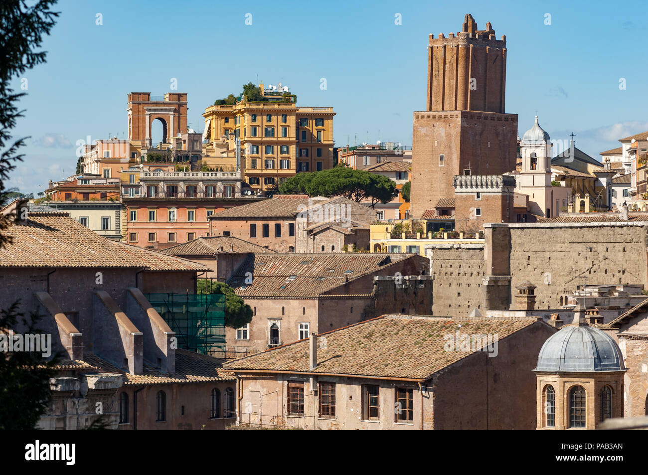 A view of Trajan's Market and the Tower of the Militia in Rome, with ...
